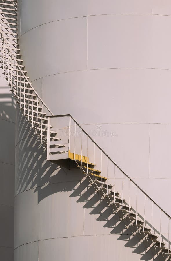 Curve Line of Spiral Staircase on Oil Storage Fuel Tank in Vertical ...