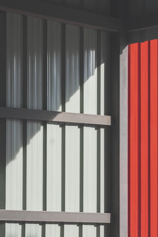 Sunlight and Shadow on Steel Wall Surface of Storage Room or Garage ...