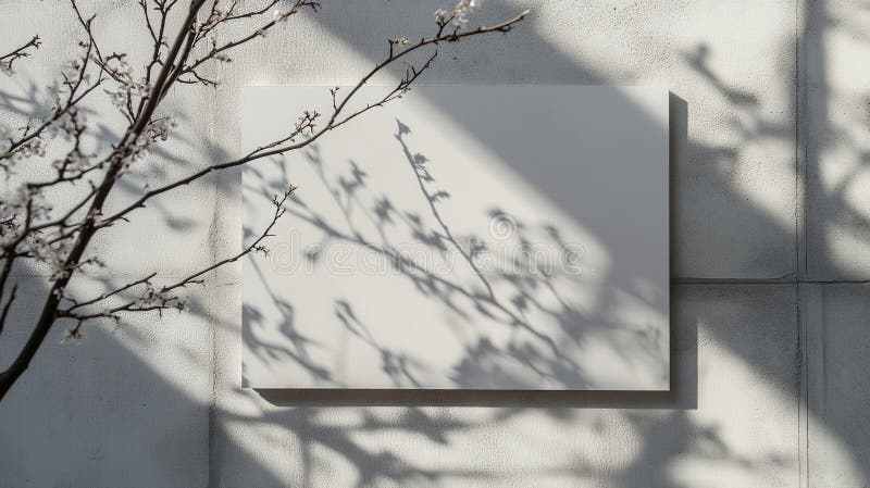 Sunlight Shadow on White Wall with Branch Stock Illustration ...