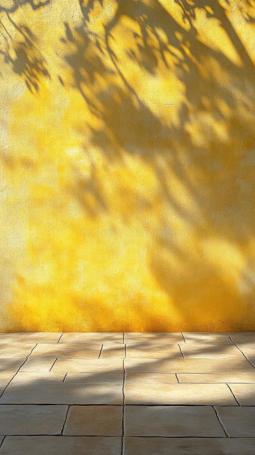 Sunlight and Shadow on a Yellow Wall and Stone Floor Stock Photo ...