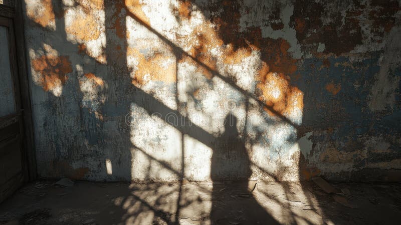 Sunlight Shadows Decaying Interior with a Human Silhouette Cast upon a ...