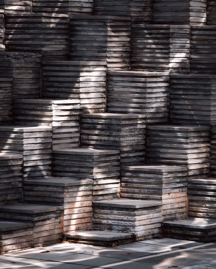 Sunlight and Shadows Play Across a Series of Stacked, Geometric Stone ...
