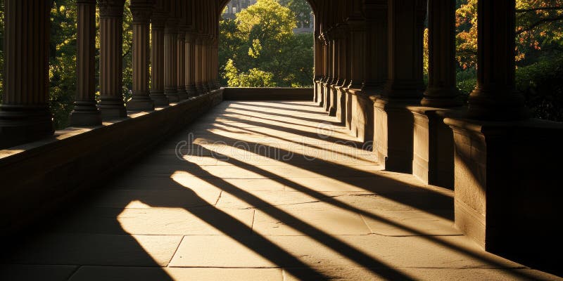 Sunlight Shadows Stone Columns Architecture Pathway Design Dark Gray ...
