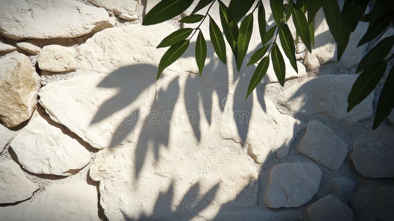 Sunlight and Shadows on Stone Ground with Green Leaves Stock ...