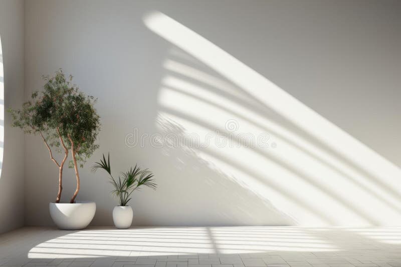 Sunlight Shadows Wall Plants Creating Minimal Serene Space Stock Photos ...