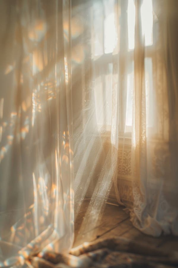Sunlight through Sheer Curtains Creating Rainbow Light Effects on ...