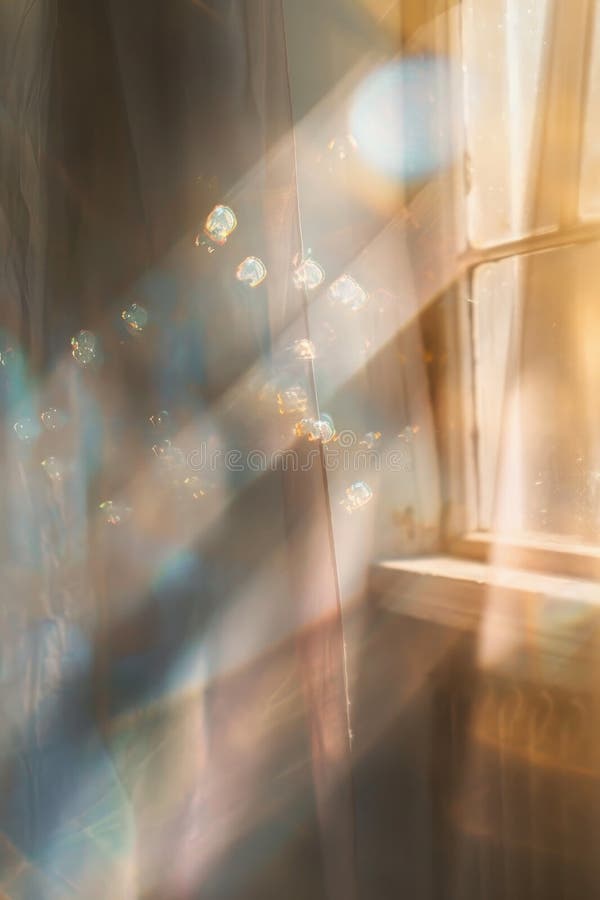 Sunlight through Sheer Curtains Creating Rainbow Light Effects on ...