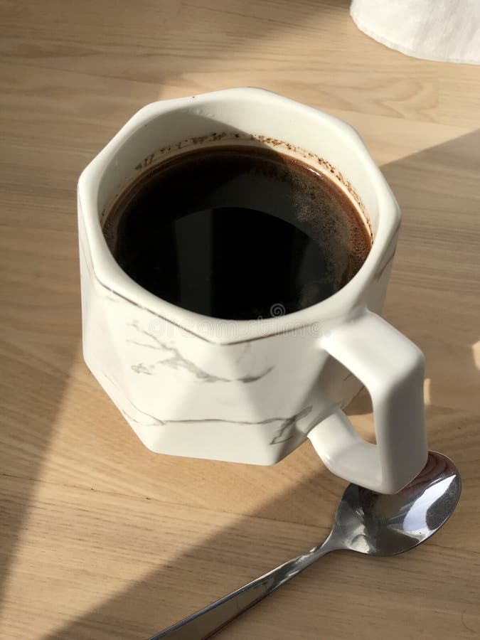 Sunlight Shines on a White Cup of Early Coffee Stock Image - Image of ...