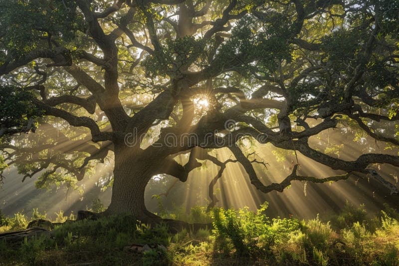 Sunlight through Oak Tree stock illustration. Illustration of sunshine ...