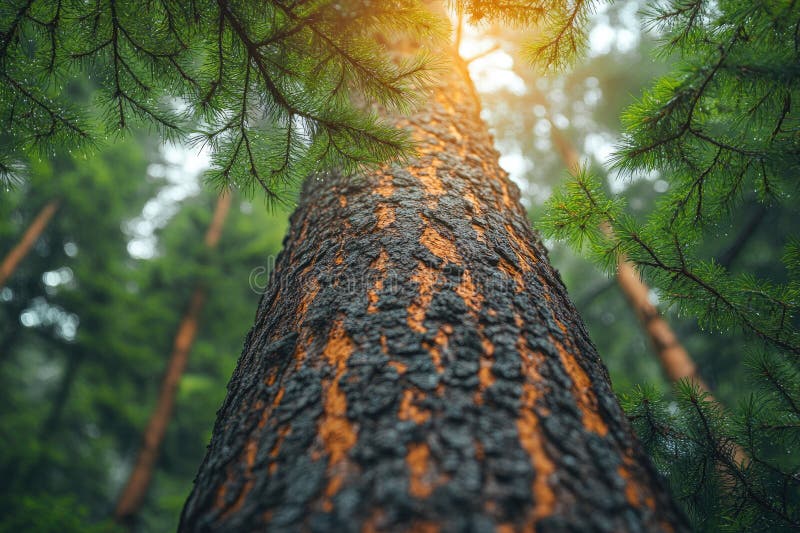 Sunlight Shining through Canopy of Trees Illuminating Bark of Tree ...