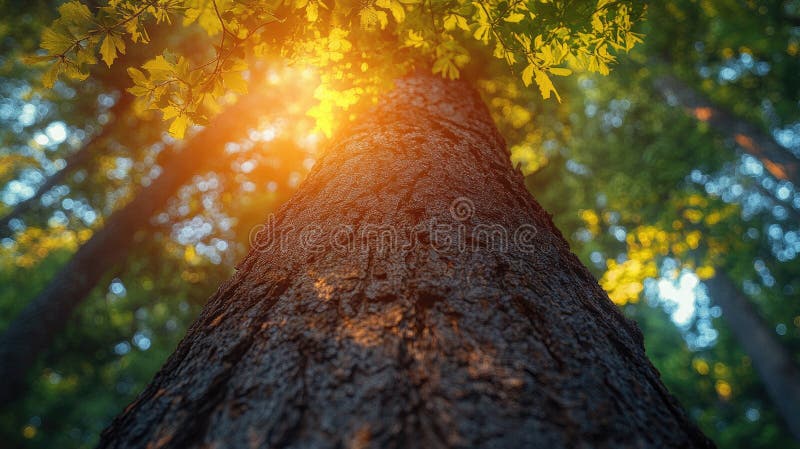 Sunlight Shining through Canopy of Trees Illuminating Bark of Tree ...