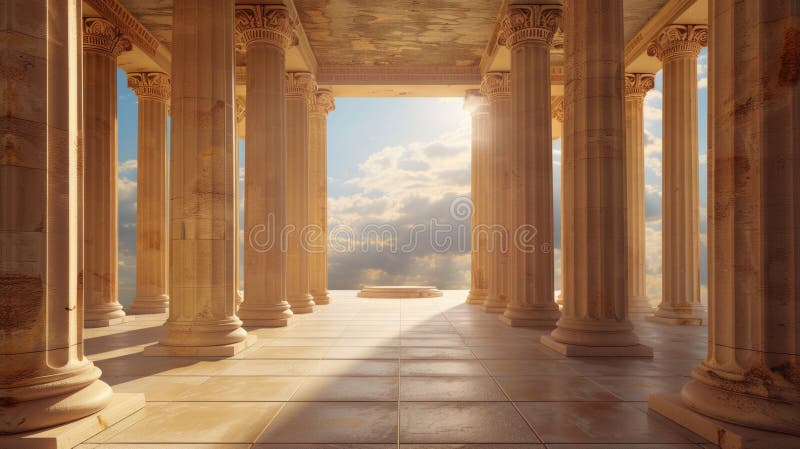 Sunlight Shining through Clouds Behind Ancient Columns Stock Image ...