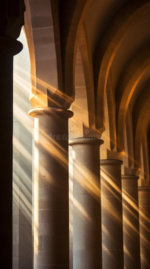 The Sunlight is Shining through the Columns of a Building Stock Image ...