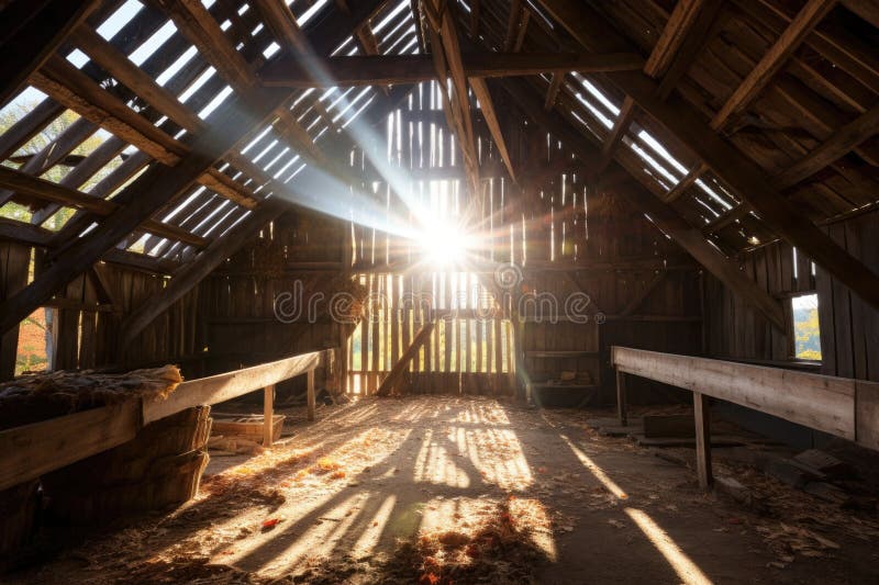 Sunlight Shining through Gaps in the Restored Barn Roof Stock Photo ...