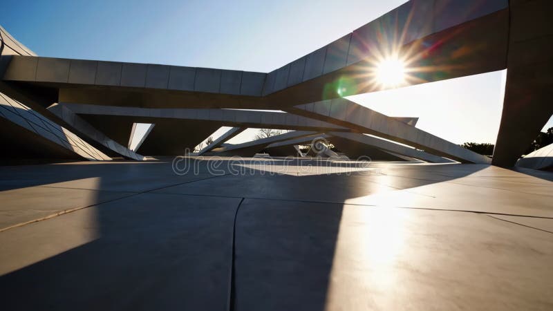 Sunlight Shining through Modern Concrete Structure Stock Footage ...