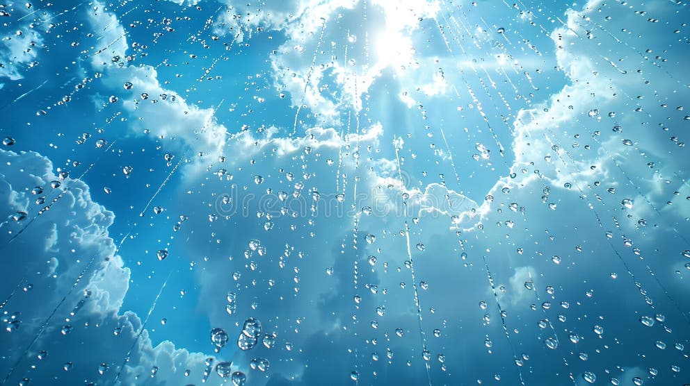 Sunlight Shining through Raindrops on Clouds in a Clear Blue Sky Stock ...