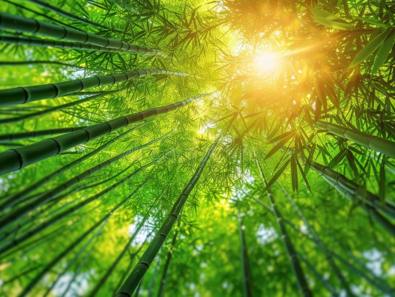 Sunlight Shining through Top of Bamboo Tree Stock Illustration - Illustration of bright ...