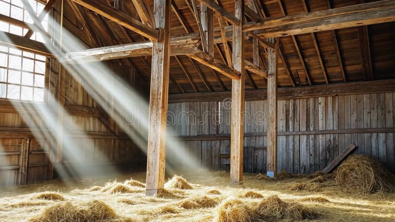 Golden Light Rays Illuminate Hay in Rustic Barn Stock Footage - Video ...