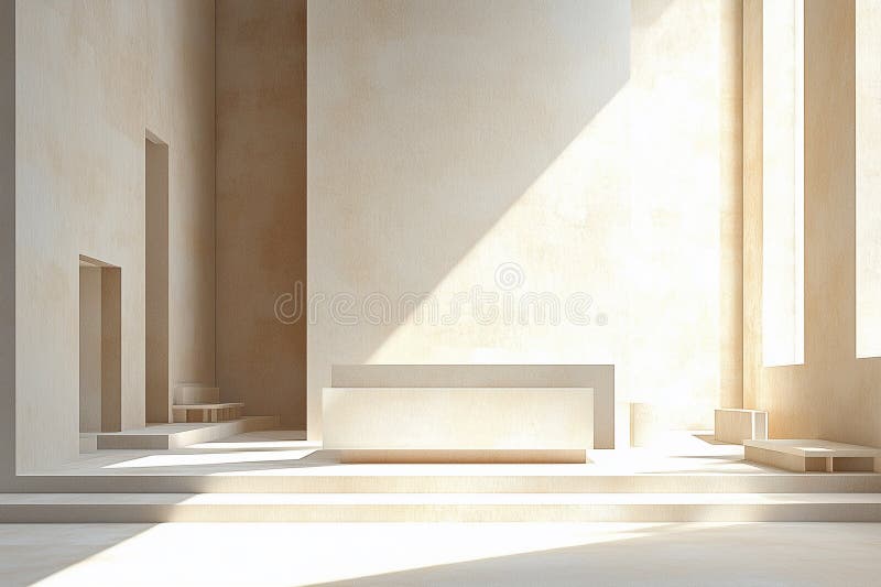 Sunlight Shining through Windows of Empty Modern Church Abstract ...