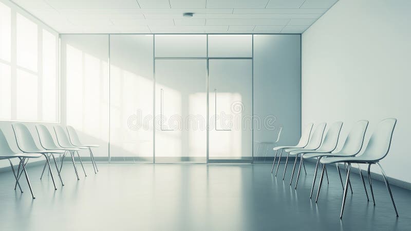Empty Waiting Room with Rows of Chairs and Sunlight Streaming through ...