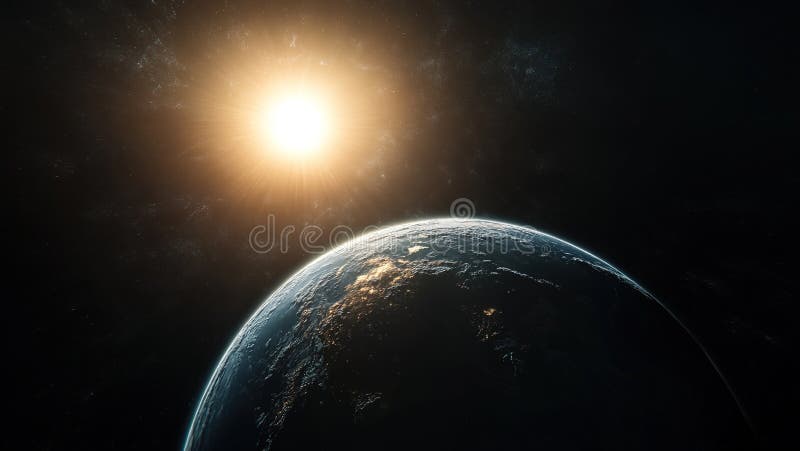 Sunlight in the Sky Horizon Space View Background, Planet Stock ...