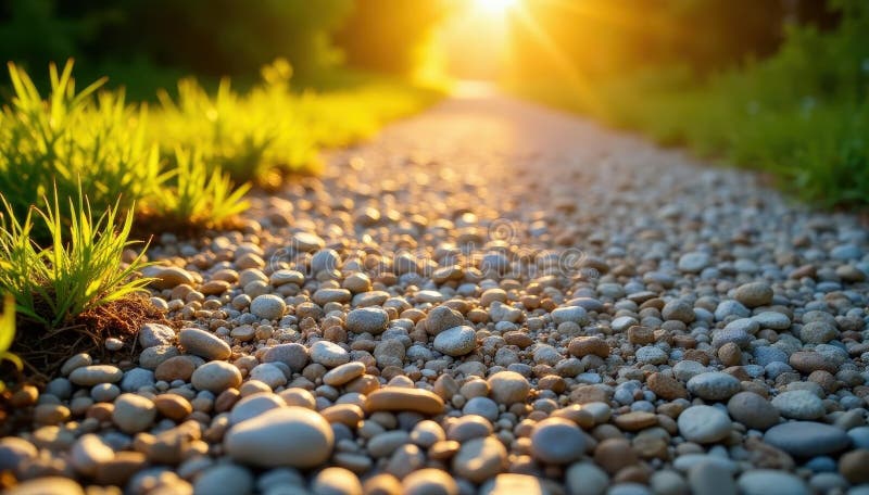 Sunlight on Smooth, Varied Gravel Path Texture, Red, Close Up, Sharp ...