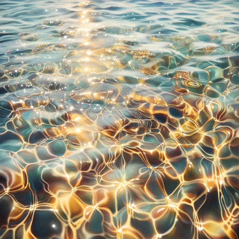Sunlight Sparkles on the Surface of Shallow, Clear Water, Creating Mesmerizing Golden Light ...