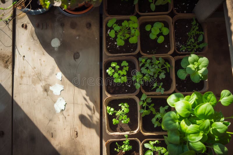 Sunlight Spills Over an Array of Young Plants in Biodegradable Pots ...