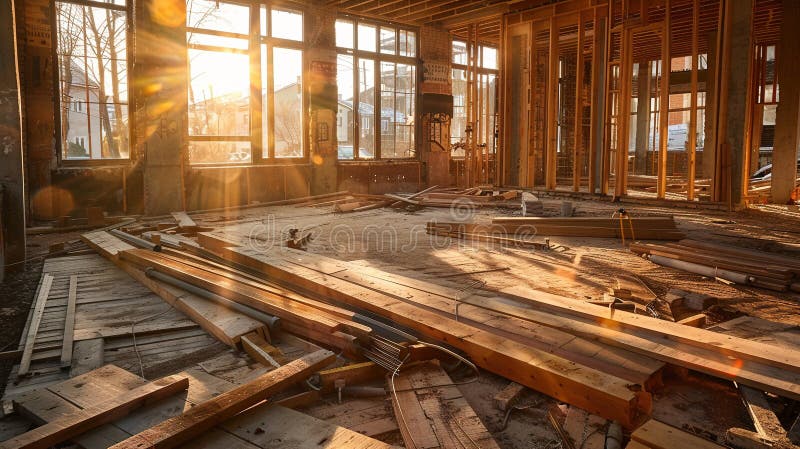 Sunlight Streaks through Construction Stock Illustration - Illustration ...