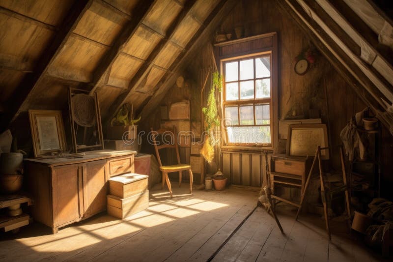 Sunlight Streaming through Attic Window Stock Illustration ...