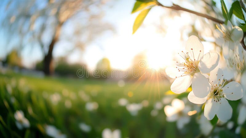 Sunlight Streaming through Branches of Blooming Tree with Delicate ...