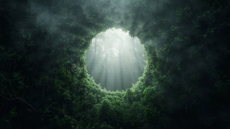Sunlight Streaming through a Circular Opening in Dense Green Foliage ...