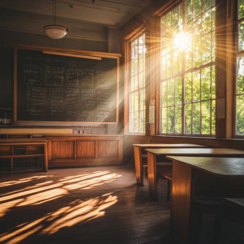 Sunlight Streaming through Classroom Windows Stock Illustration ...