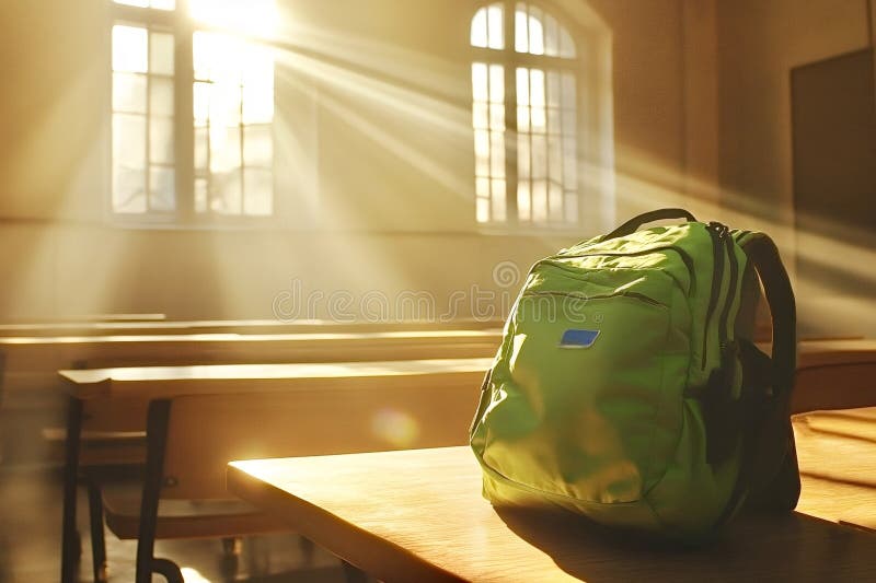 Sunlight Streaming through Classroom Windows Illuminating Backpack ...