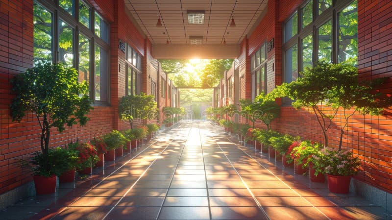 Sunlight Streaming through the Corridor of a Brick Building Stock ...