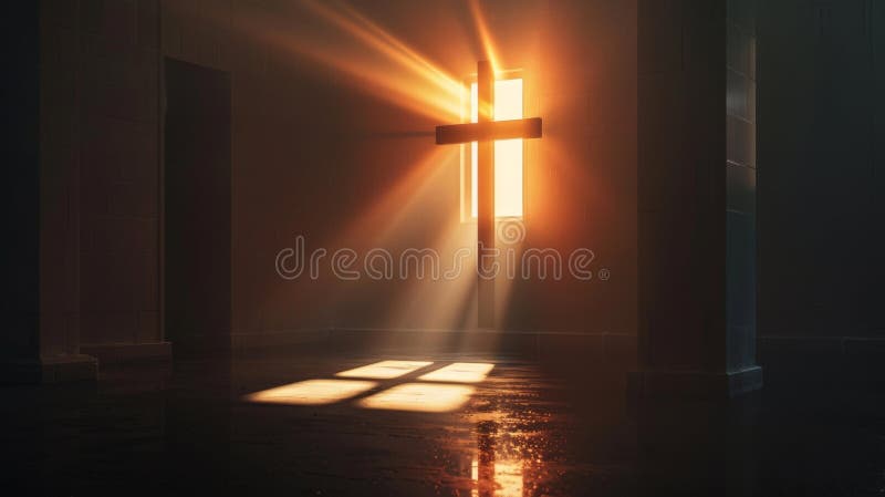 Sunlight Streaming through a Cross-shaped Window in a Dark, Empty Room ...
