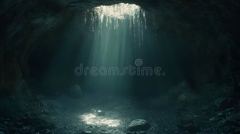 Sunlight Streaming into a Dark Underwater Cave with Reflections on ...