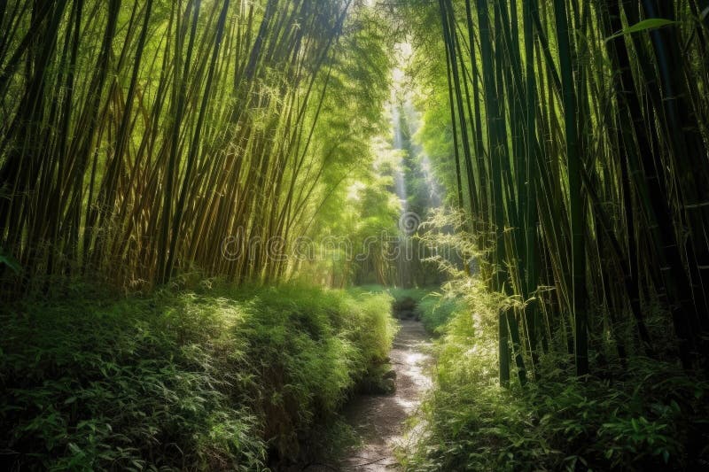 Sunlight Streaming through Dense Bamboo Grove Stock Illustration ...