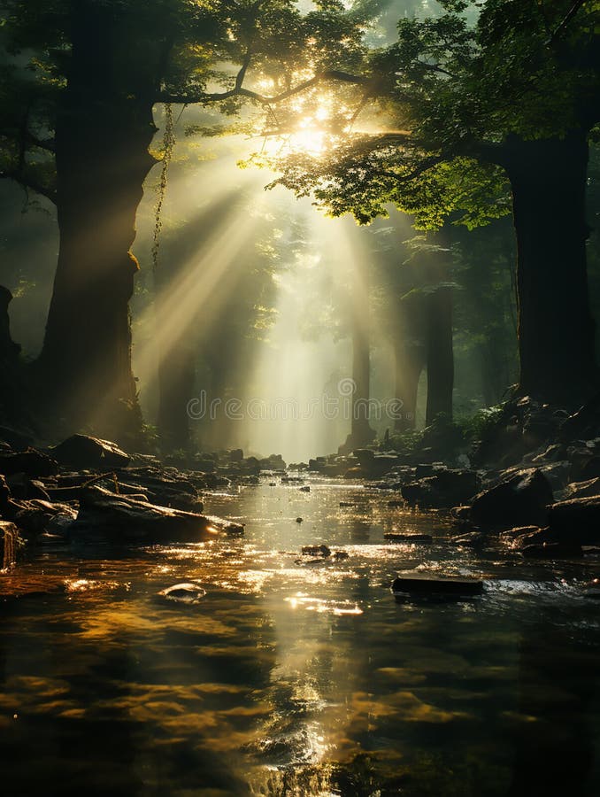 Sunlight forest stock illustration. Illustration of canopy - 299225217