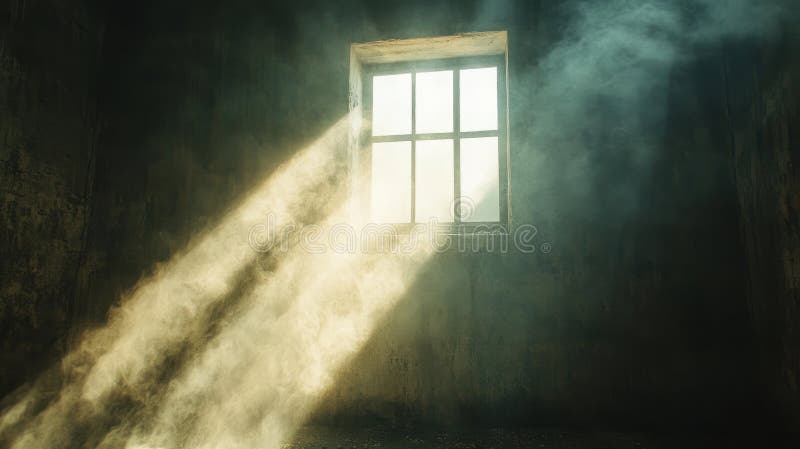 Sunlight Streaming through a Dusty Window in a Dark Room. Stock Photo ...