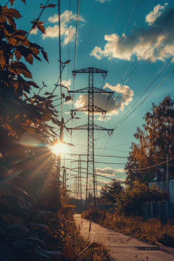Sunlight Streaming through Electric Wires, Ideal for Energy Concept ...