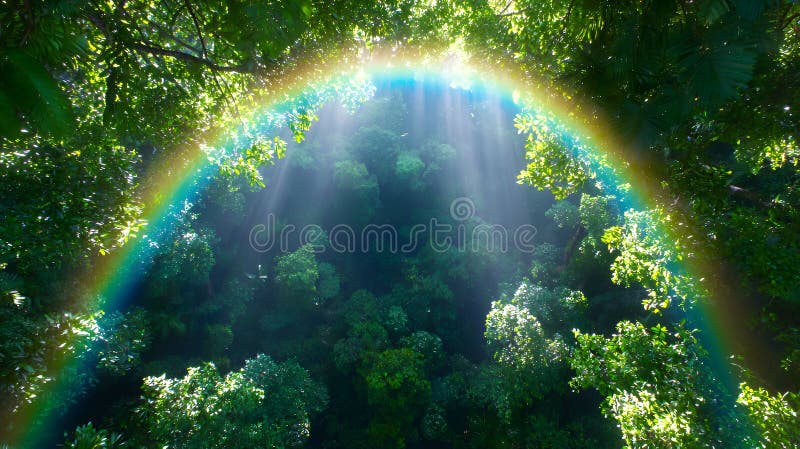 Sunlight Streaming through Forest Canopy with Rainbow Light Effect ...