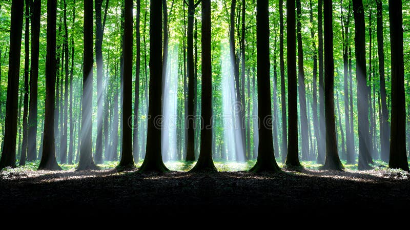 Sunlight Streaming through Forest Trees Creates a Natural Light Display ...