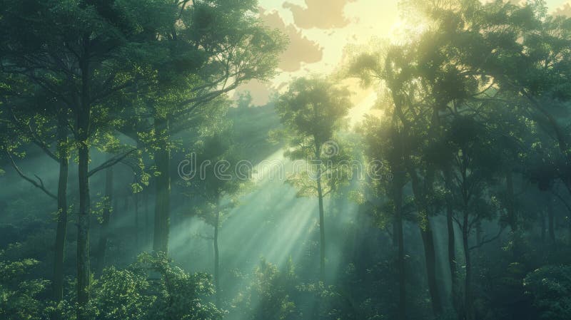 Sunlight Streaming through Forest Trees in the Morning Stock Image ...