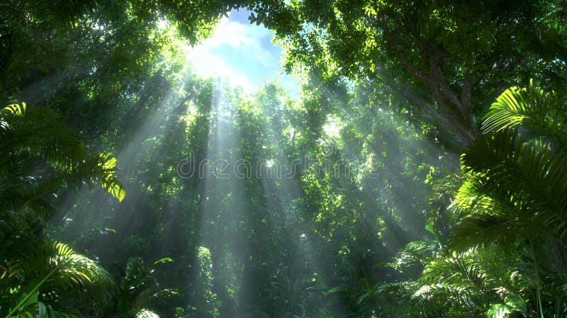Sunlight Streaming through Green Forest Canopy Creates an Ethereal Glow ...