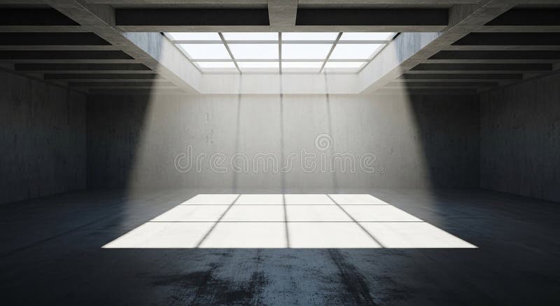 Sunlight Streaming through Grid Skylight in Empty Concrete Room Stock ...