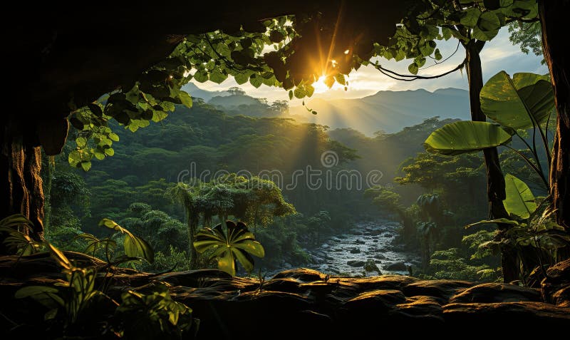 Sunlight Streaming through Jungle Trees Stock Photo - Image of ...