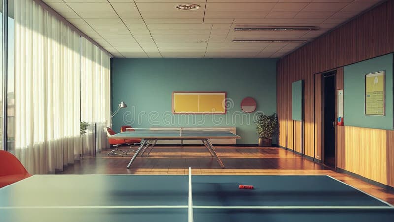 Two Ping Pong Tables Illuminating Modern Office Break Room Stock Video ...