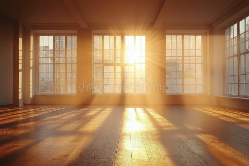 Warm Sunlight Streaming Windows Creating Golden Patterns Wooden Floor ...