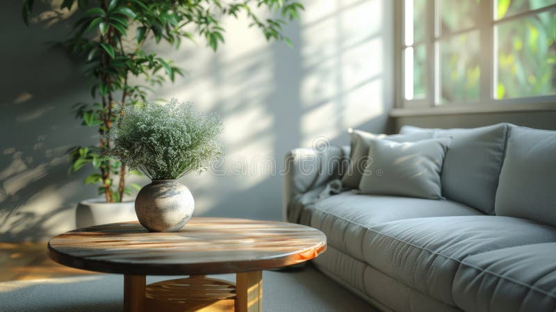 Sunlight Streaming into Living Room with Sofa and Table Stock Image ...